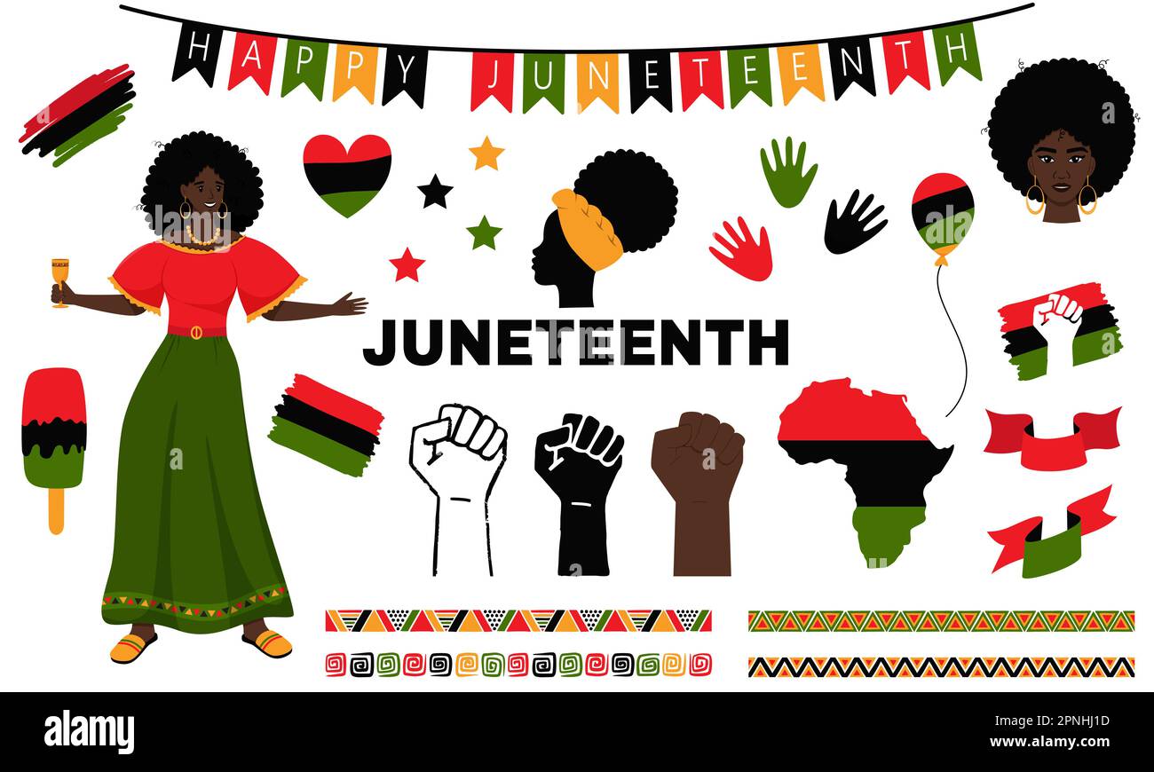 Set Of Elements For Juneteenth National Independence Day. African ...