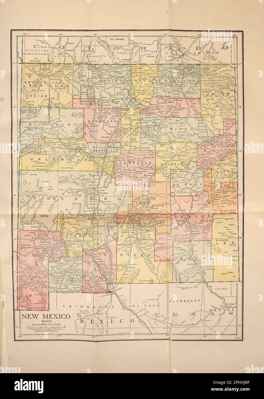 County Map of New Mexico 1920 from the book ' New Mexico, the land of ...