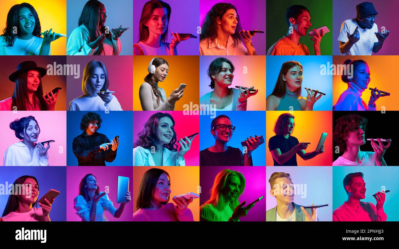 Online communication. Collage made of diverse people of different age ...