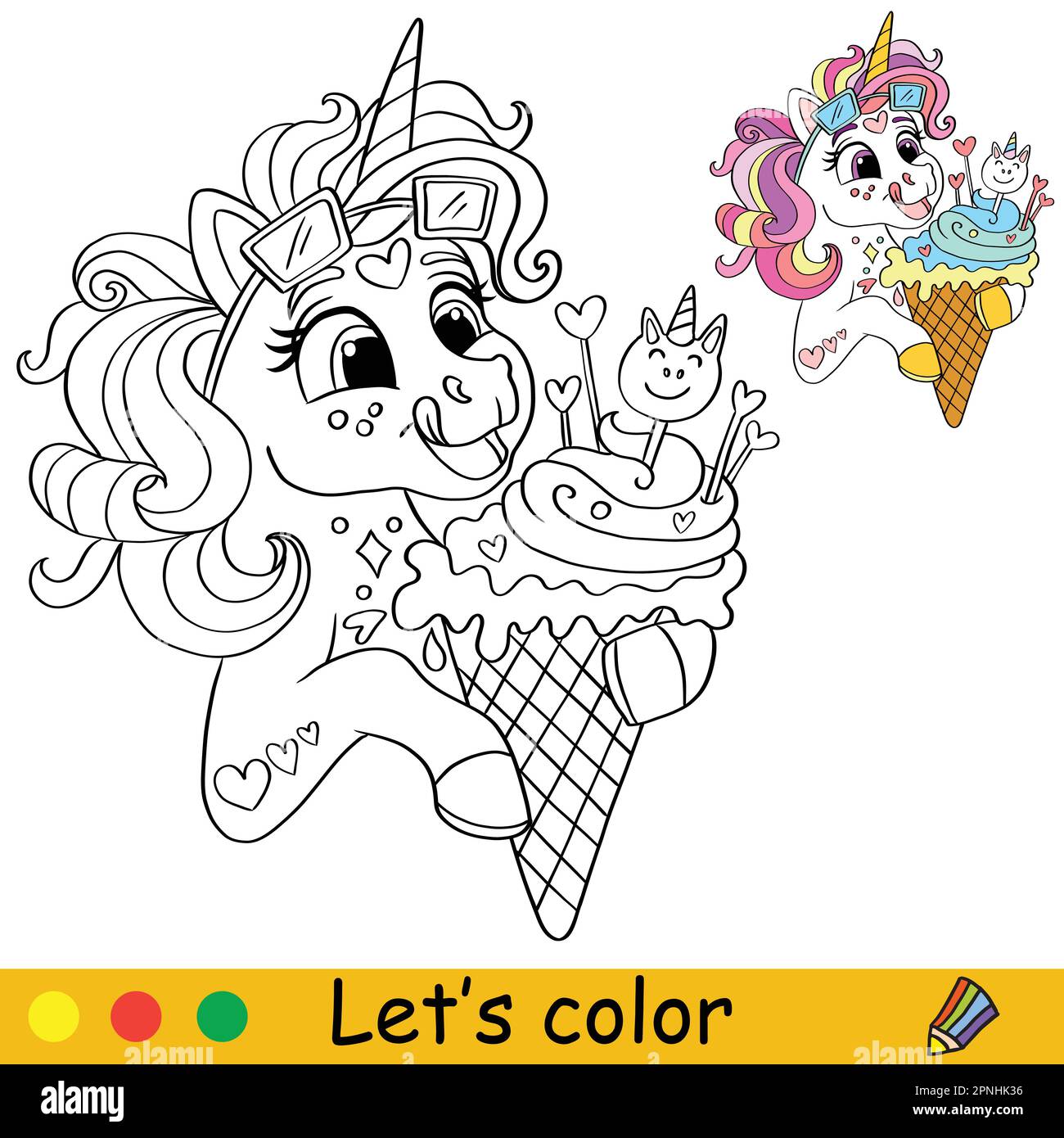 Unicorn Coloring Page with template vector illustration 13 Stock Vector ...