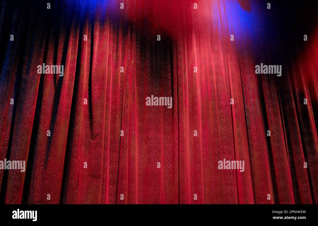 Elegant theater stage with closed red curtain Stock Photo - Alamy