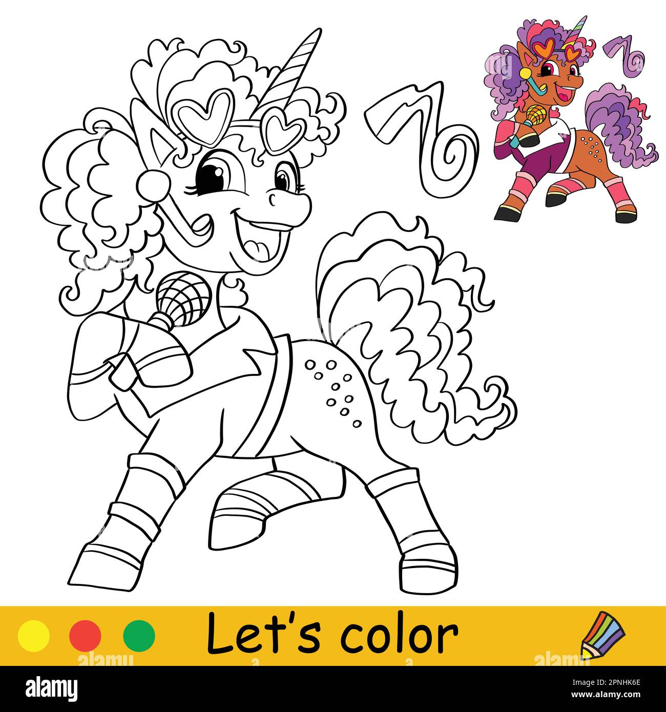 Unicorn Coloring Page with template vector illustration 16 Stock Vector ...