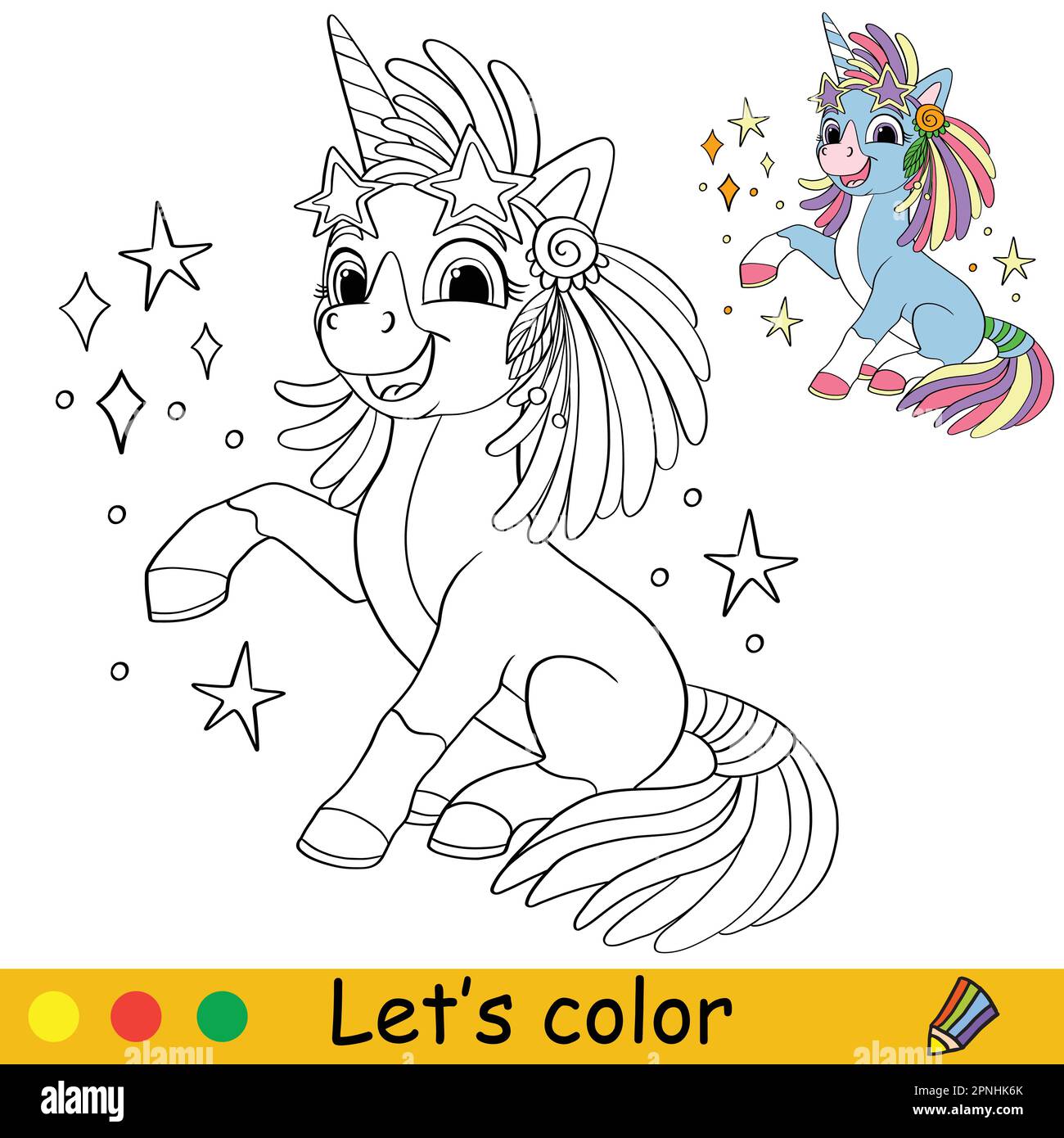 Unicorn Coloring Page with template vector illustration 19 Stock Vector ...