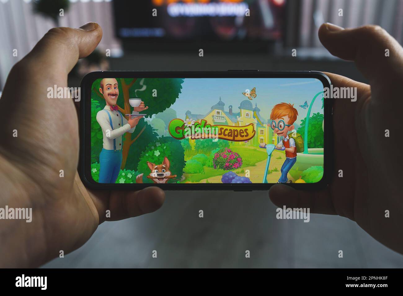 Playing Gardenscapes mobile game. Point of view gaming Gardenscapes ...