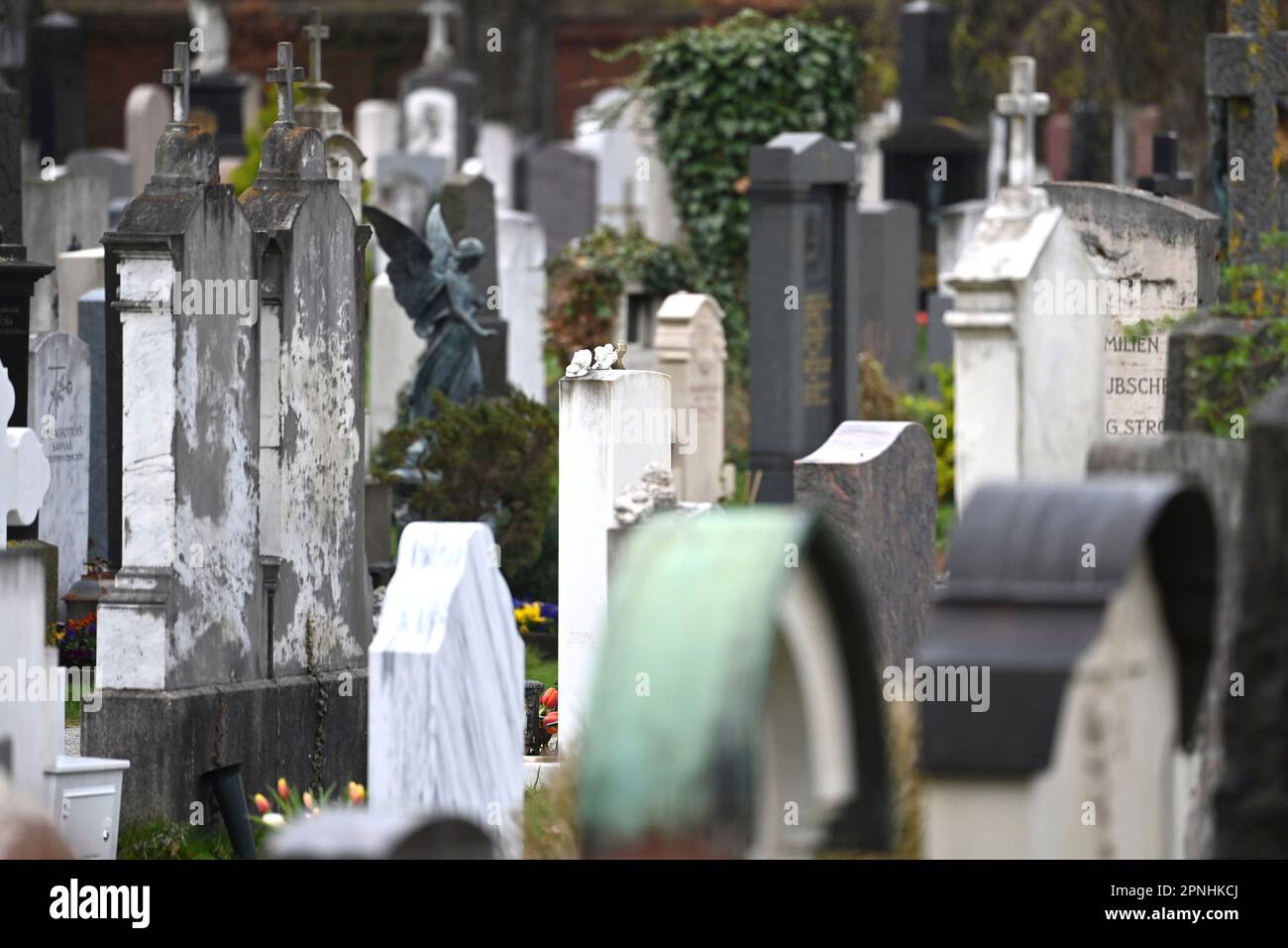 Munich, Deutschland. 19th Apr, 2023. Graves in the North Cemetery in ...