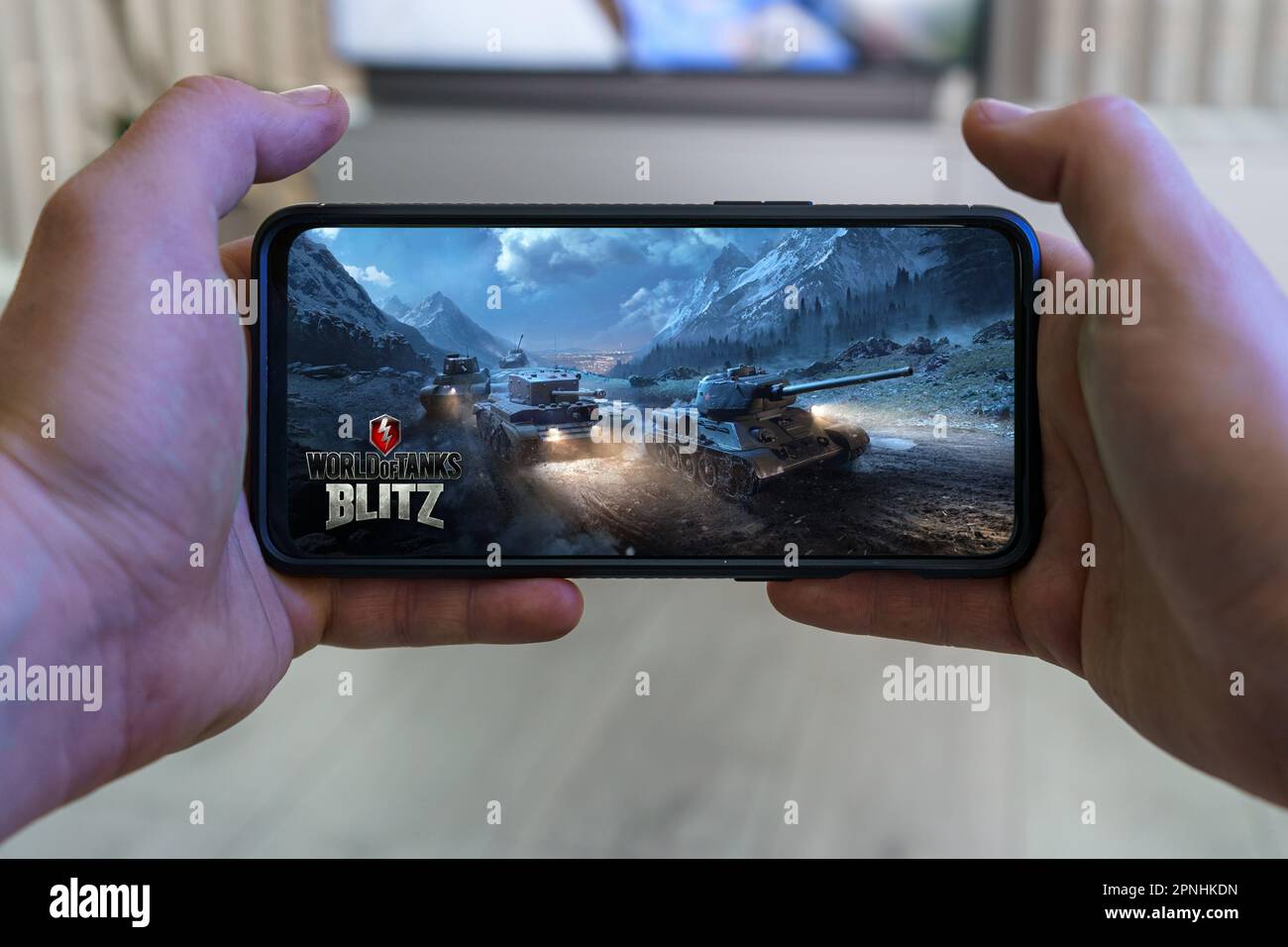 Playing World of Tanks blitz mobile game. Point of view World of tanks ...