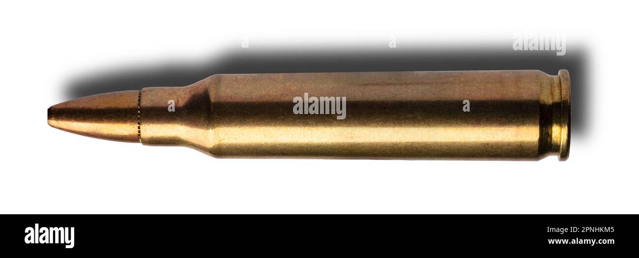 Drop shadow behing AR-15 ammunition that has a bullet with a hollow ...