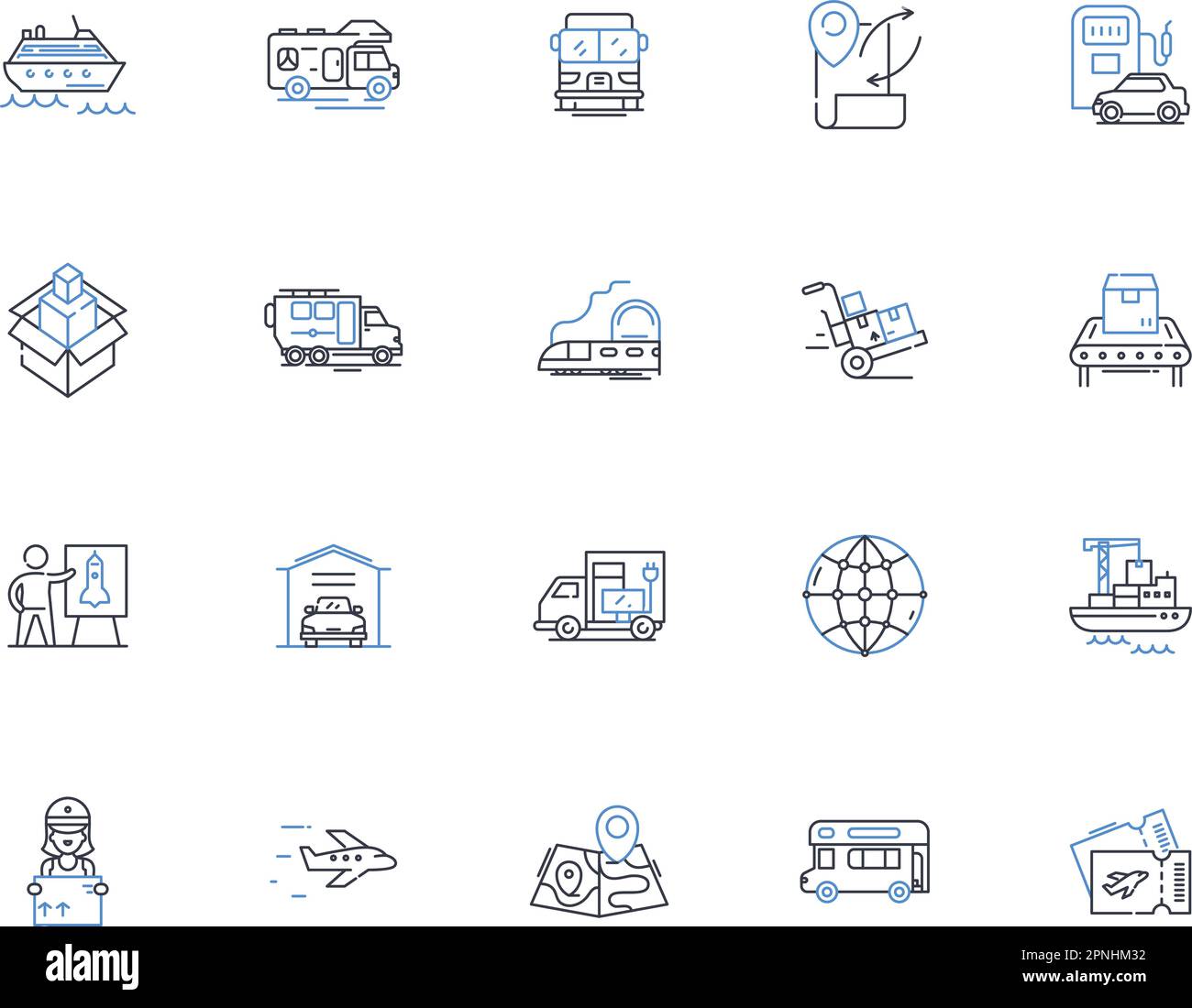 Hauling line icons collection. Movers, Transport, Delivery, Heavyweight, Cartage, Freight ...