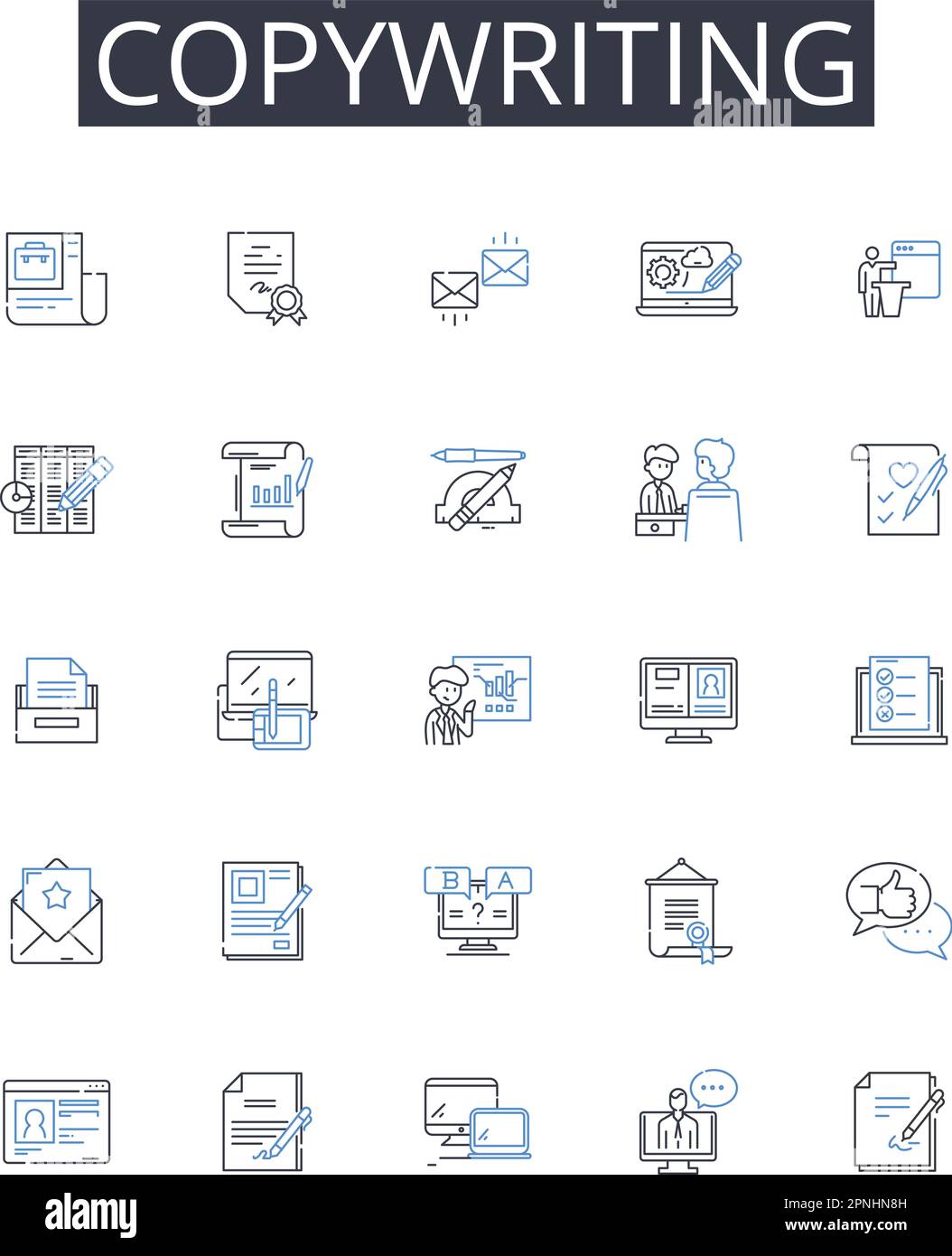 Copywriting line icons collection. Content writing, Blogging, Article ...