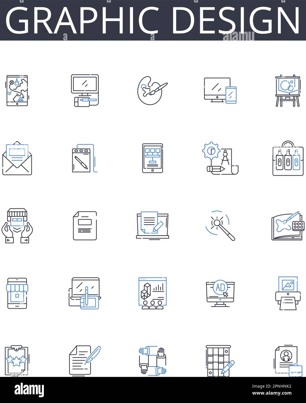 Graphic design line icons collection. Web development, Game design ...