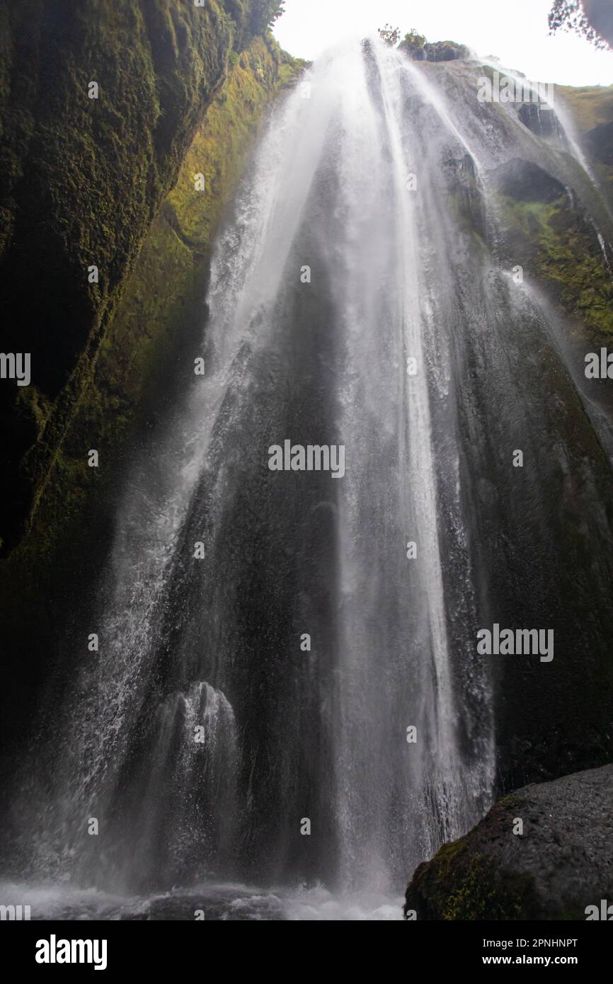 Gljufrabui waterfall in Iceland spraying and steaming while dropping ...