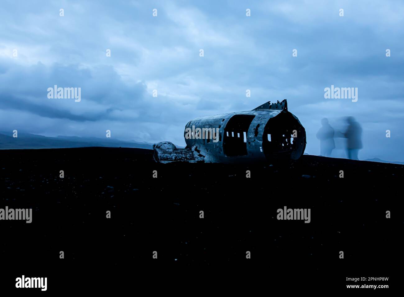 Artistic view of the old crashed plane wreck abandoned in a remoted ...