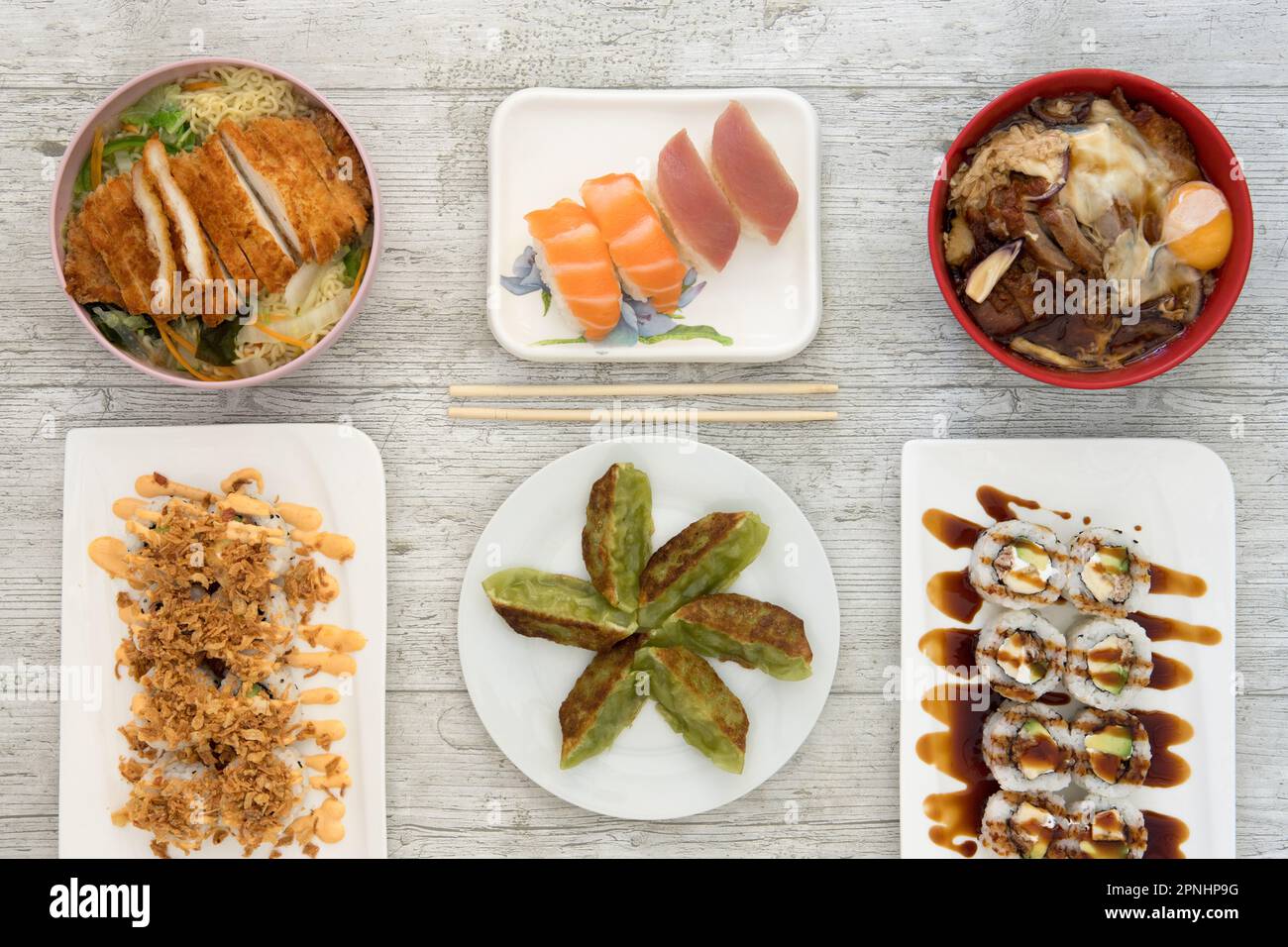 Food set Asian oriental Japanese hi view, creative contemporary concept ...