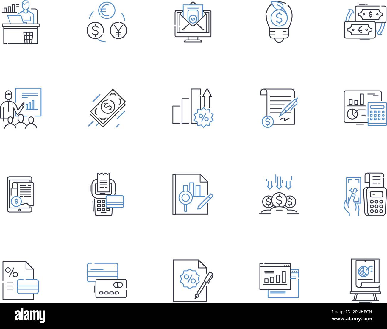 Debt management line icons collection. Budgeting, Credit, Consolidation, Negotiation, Counseling ...