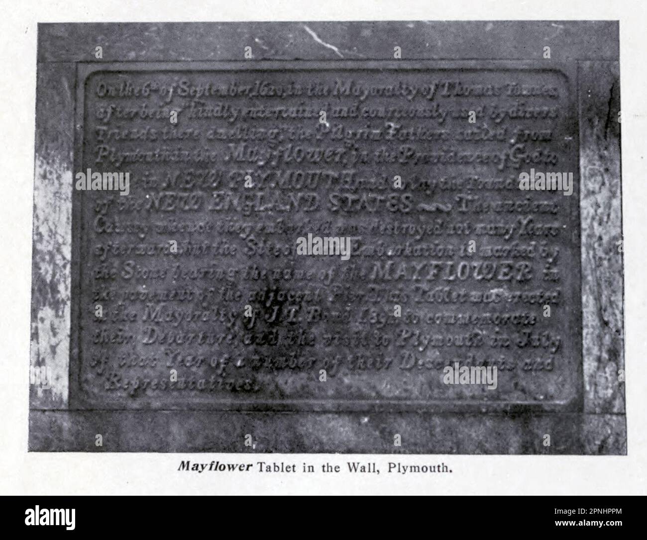 The Mayflower Tablet in the wall, Plymouth from the book ' Homes and ...