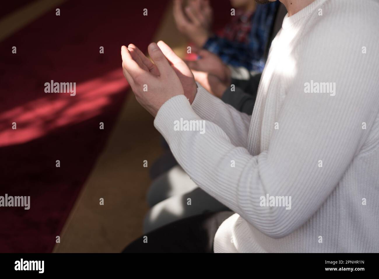 Ramadan praying, Islamic concept. Salah, worship and pray with islamic friends at ramadan Stock ...