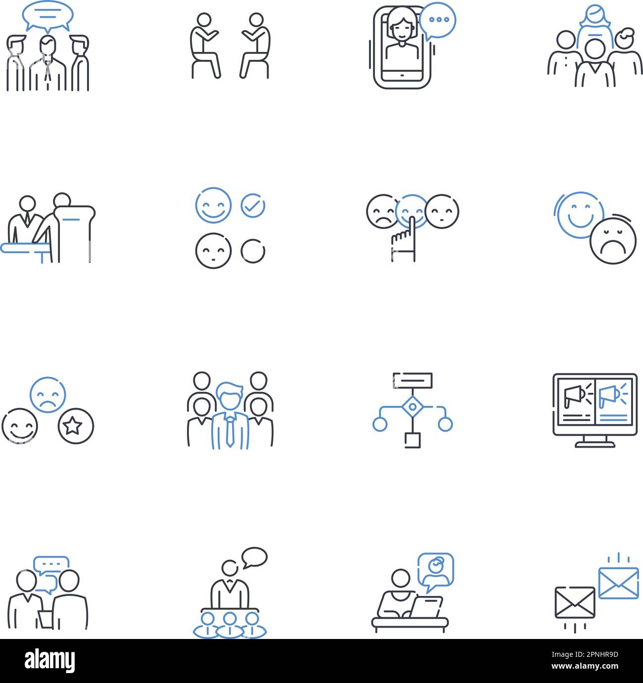Consultation meeting line icons collection. Strategy, Guidance, Planning, Discussion, Feedback ...