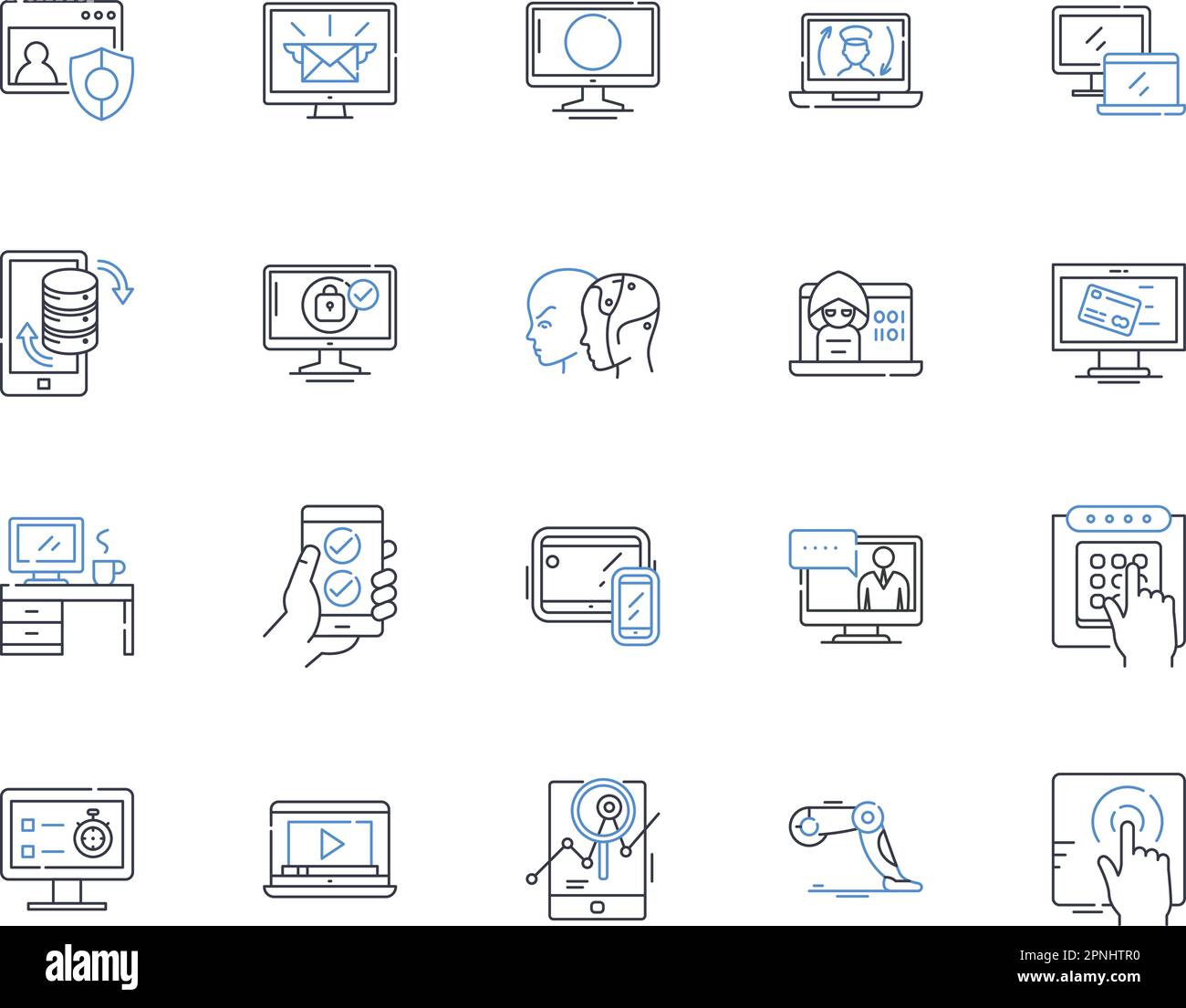 Virtual space line icons collection. Immersive, Virtuality, Augmented, Cyber, Imaginary, Digital ...