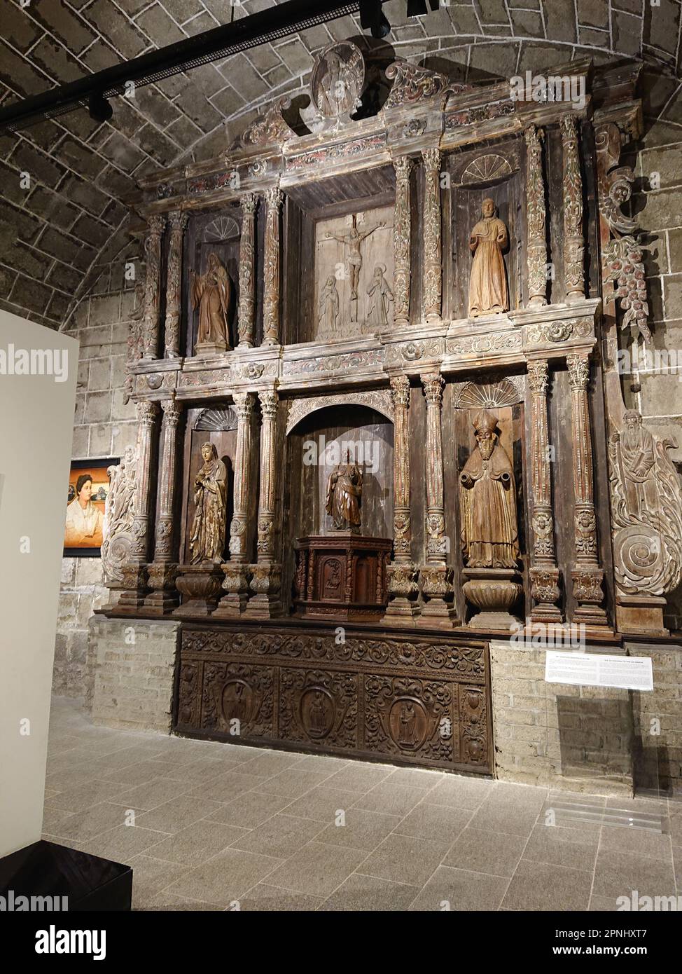 A close-up of an intricately carved religious sculpture in the San ...
