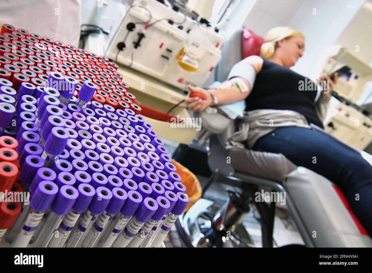 Moscow, Russia. 18th Apr, 2023. Press tour to the Blood Center of the ...