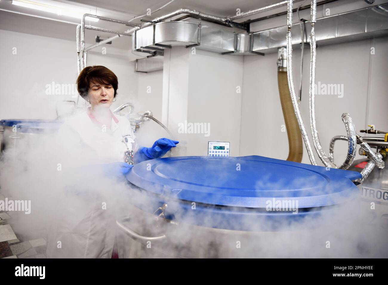 Moscow, Russia. 18th Apr, 2023. Press tour to the Blood Center of the ...