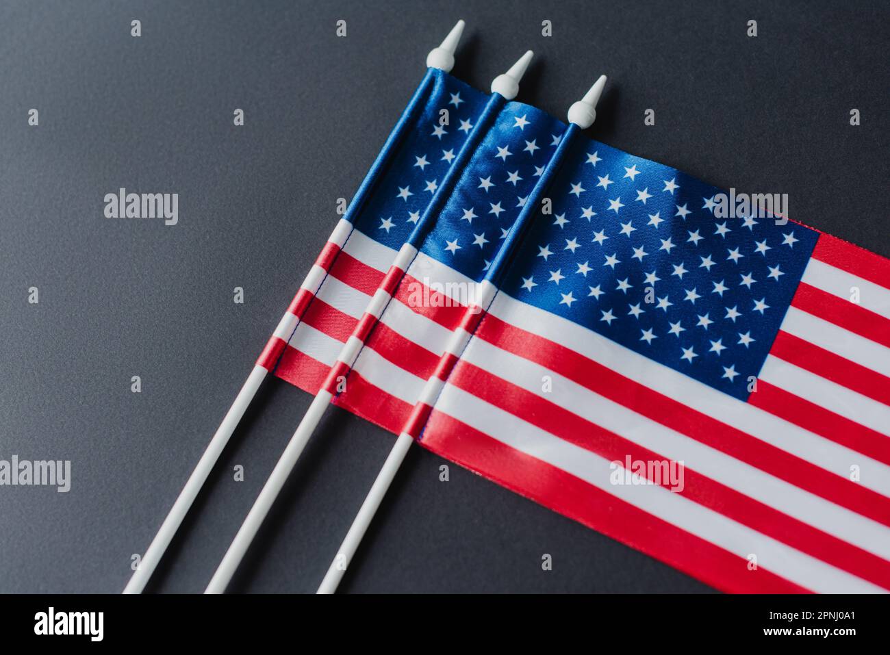 top view of American flags with stars and stripes for memorial day ...