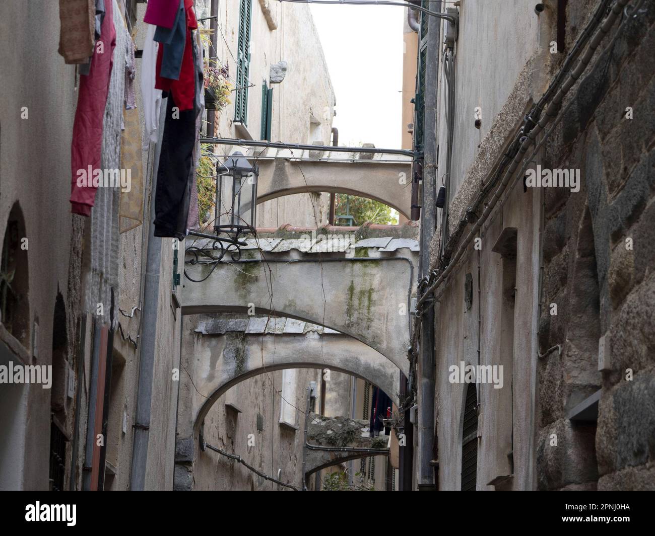 narrow streets of Old noli medieval village liguria italy Stock Photo ...