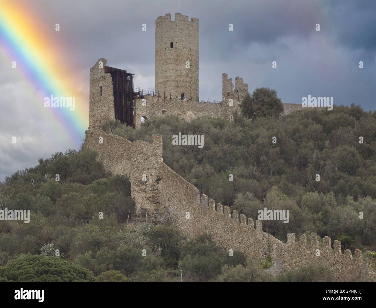 The Ursino mountain castle in noli medieval village liguria italy with ...