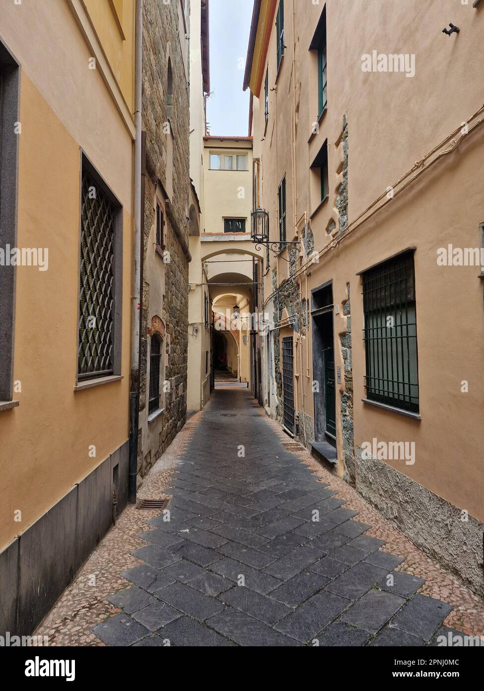 narrow streets of Old noli medieval village liguria italy Stock Photo ...