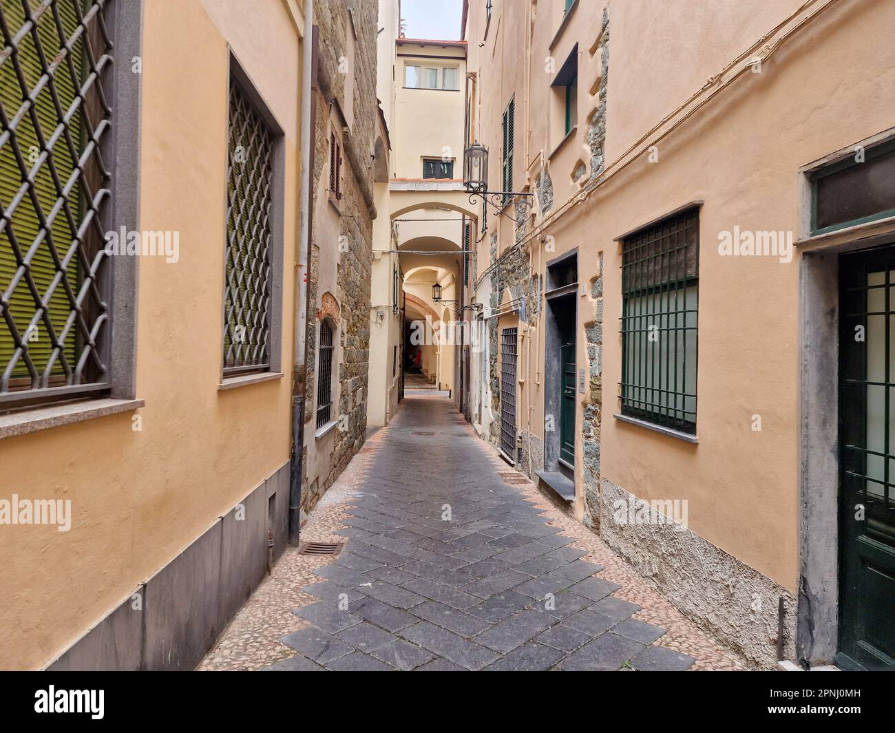 narrow streets of Old noli medieval village liguria italy Stock Photo ...