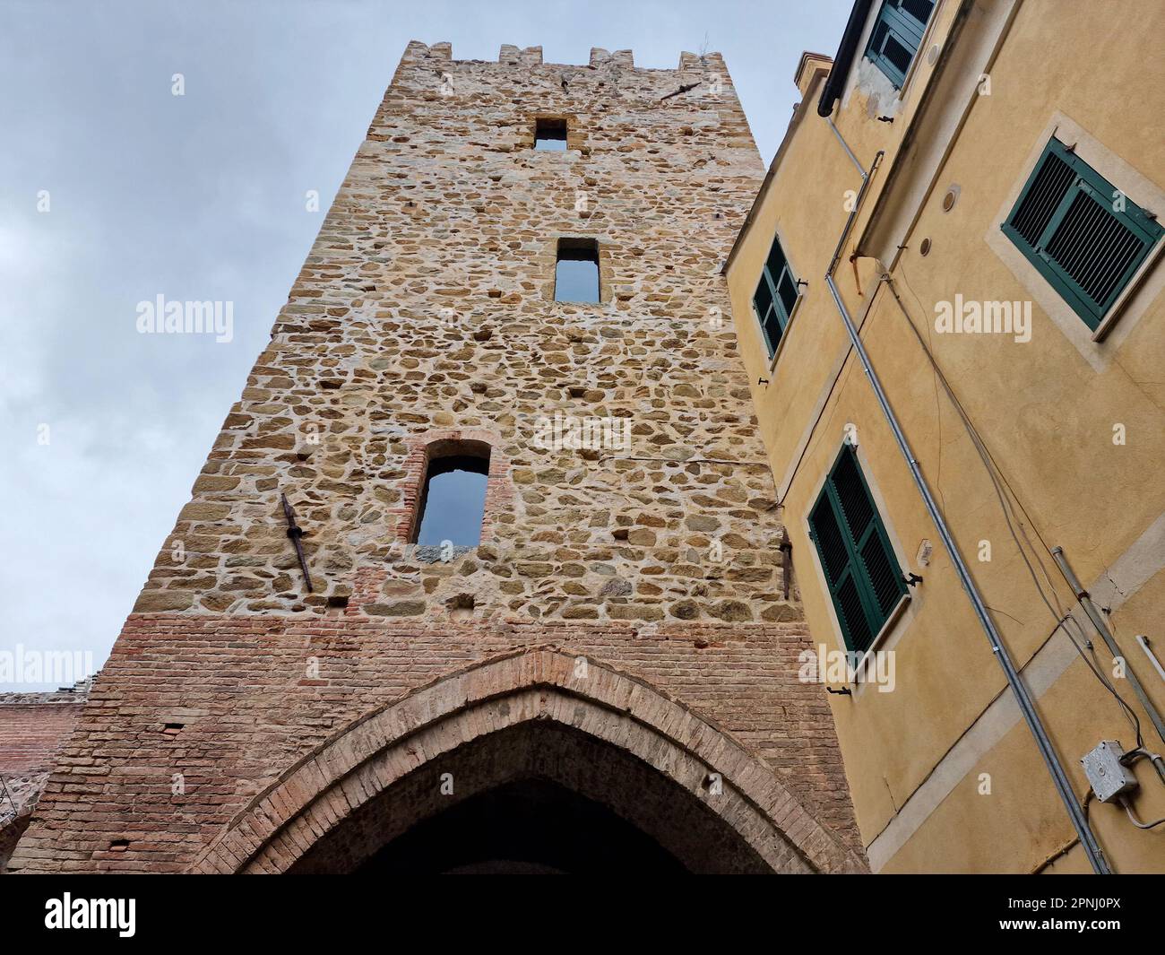 clock tower of Old noli medieval village liguria italy Stock Photo - Alamy