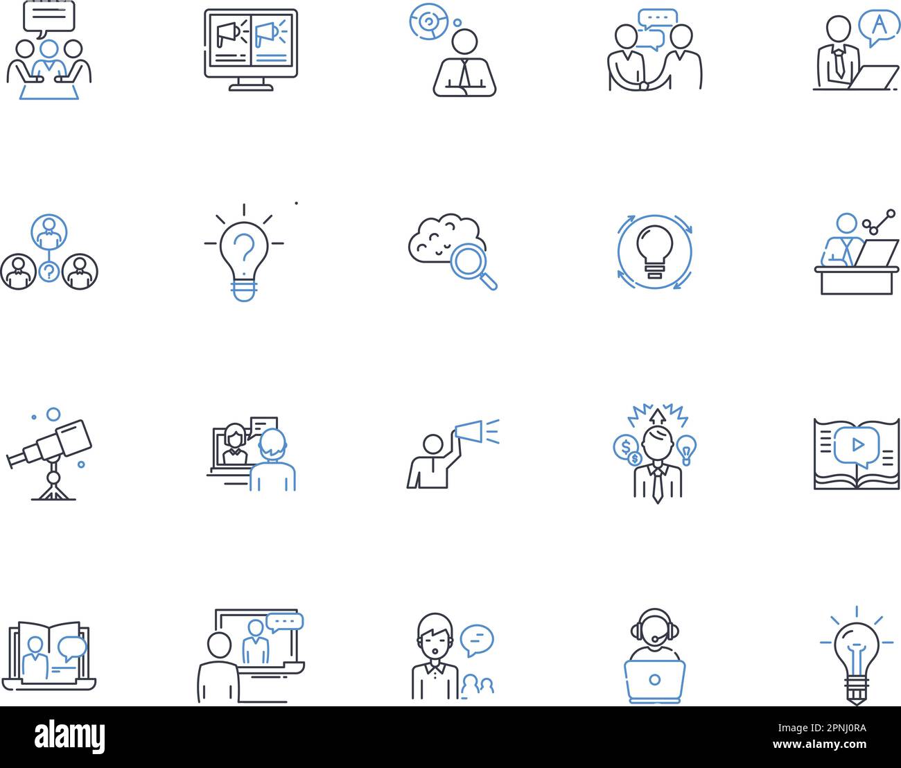 Scrutinizing And Feedback Line Icons Collection Evaluation Analysis Observation Assessment