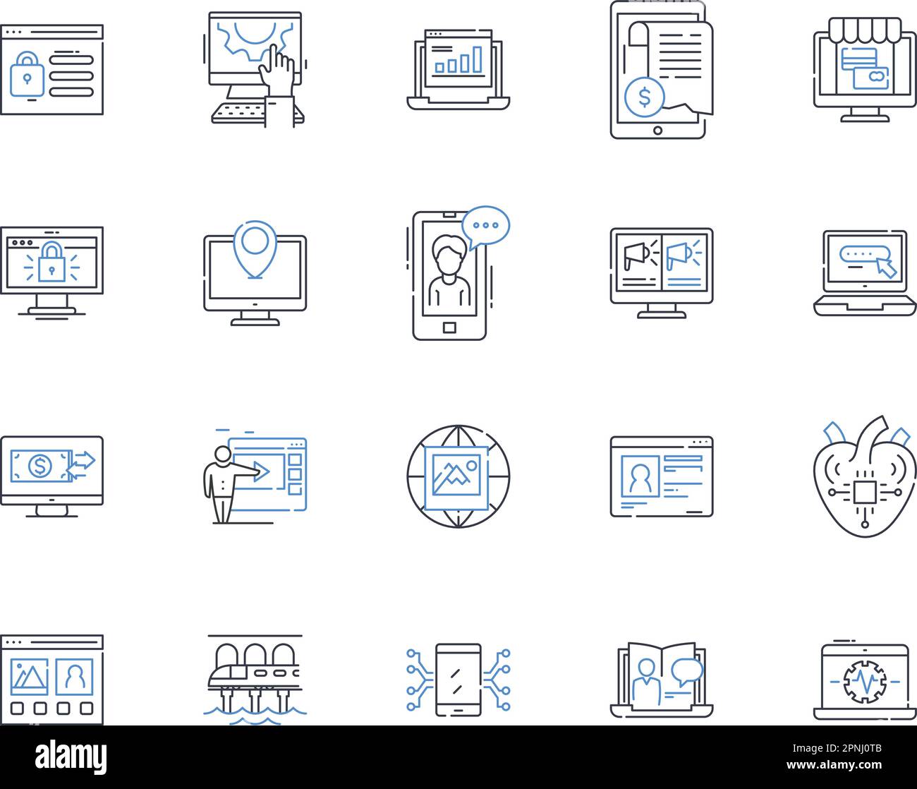 Infosphere line icons collection. Data, Information, Knowledge, Intelligence, Connectivity, Nerk ...