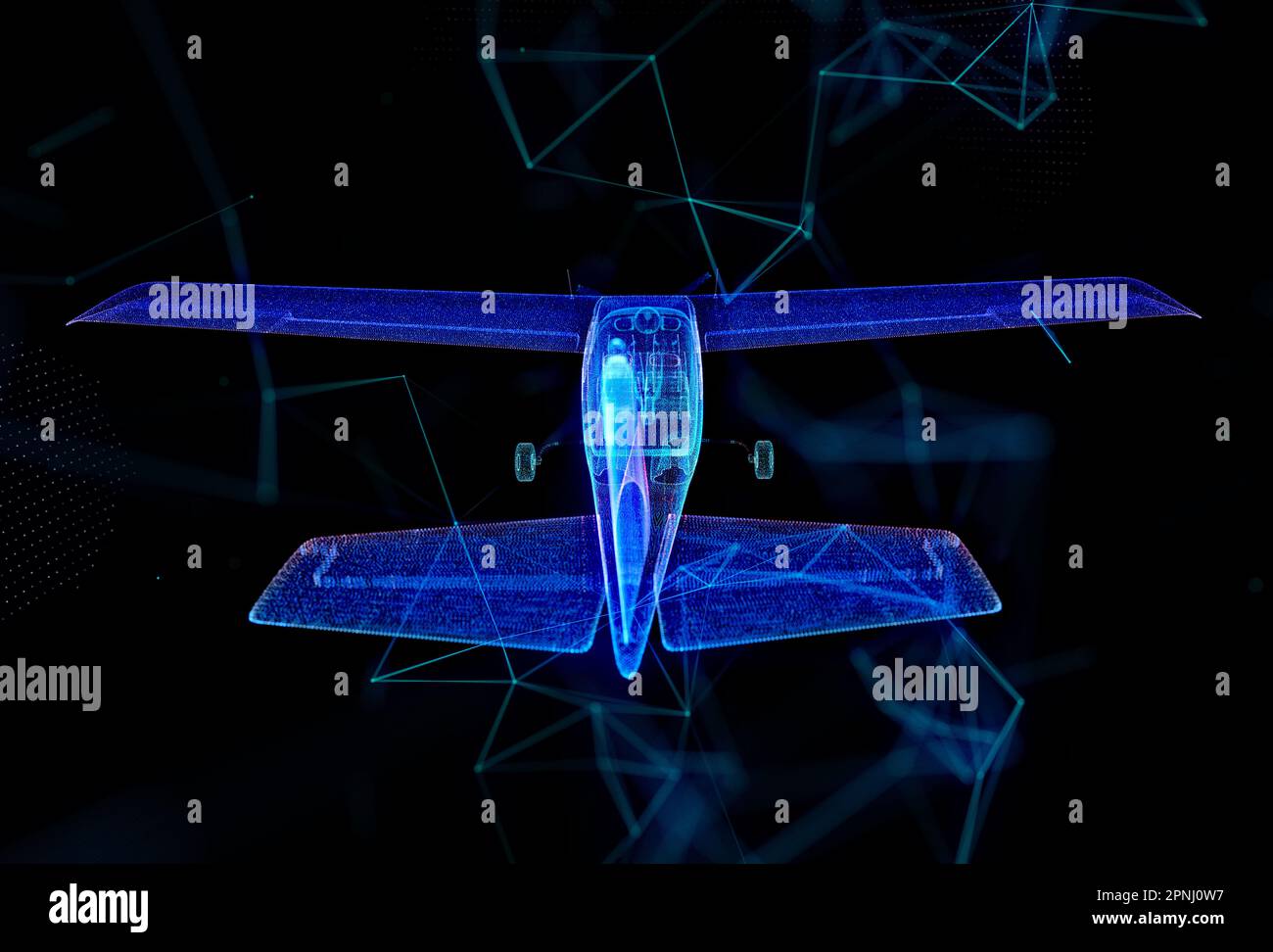 Travel plane on blue dark background. Airplane digital with line,dot ...