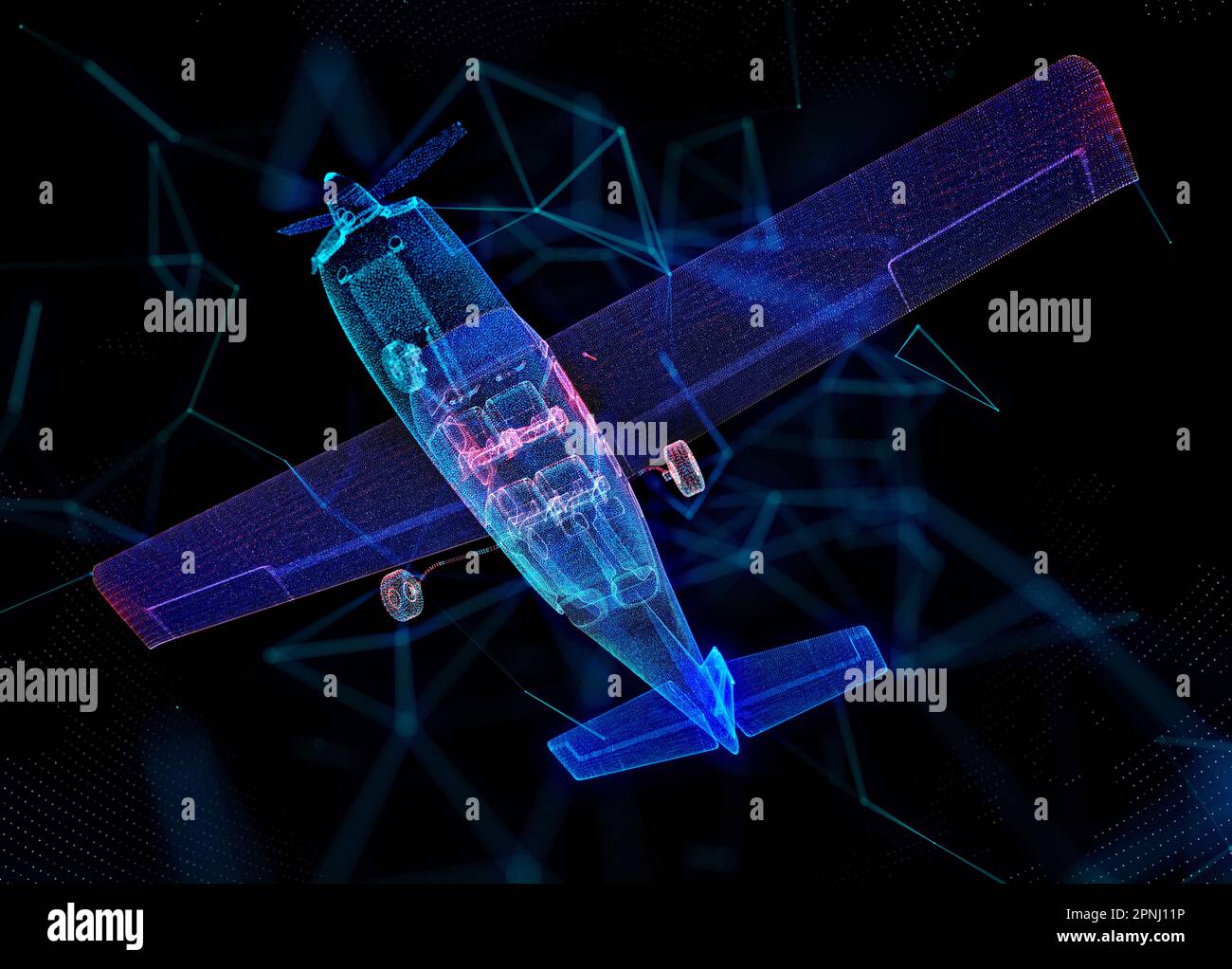 Abstract polygonal light small aircraft. Airplane light effect ...