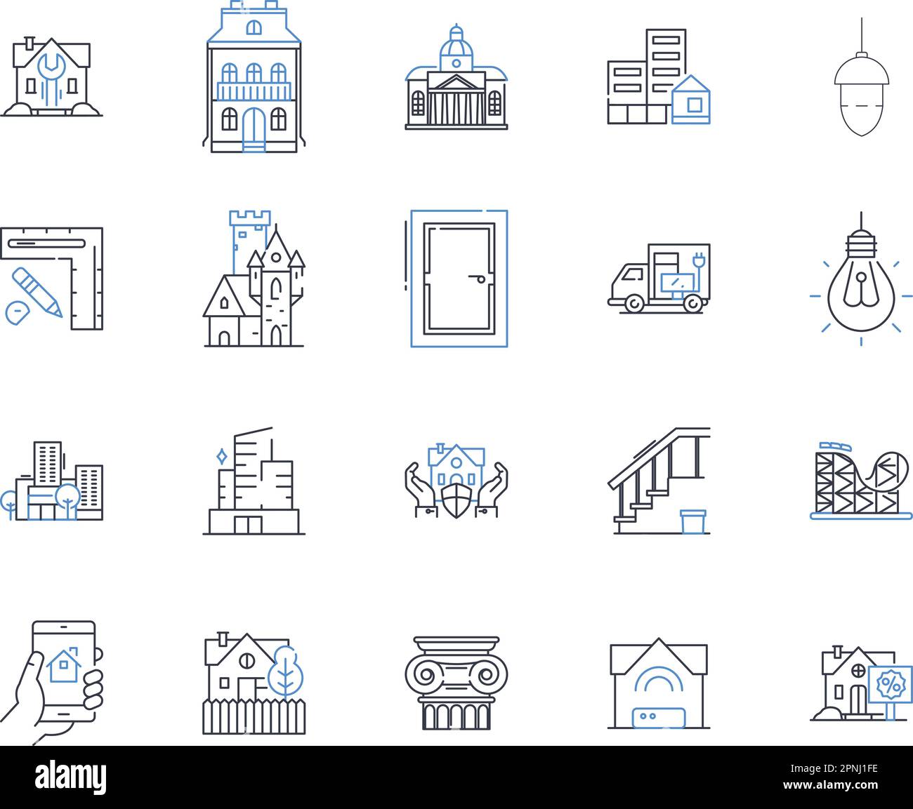 Farmhouses line icons collection. Rustic, Cozy, Countryside, Serene ...