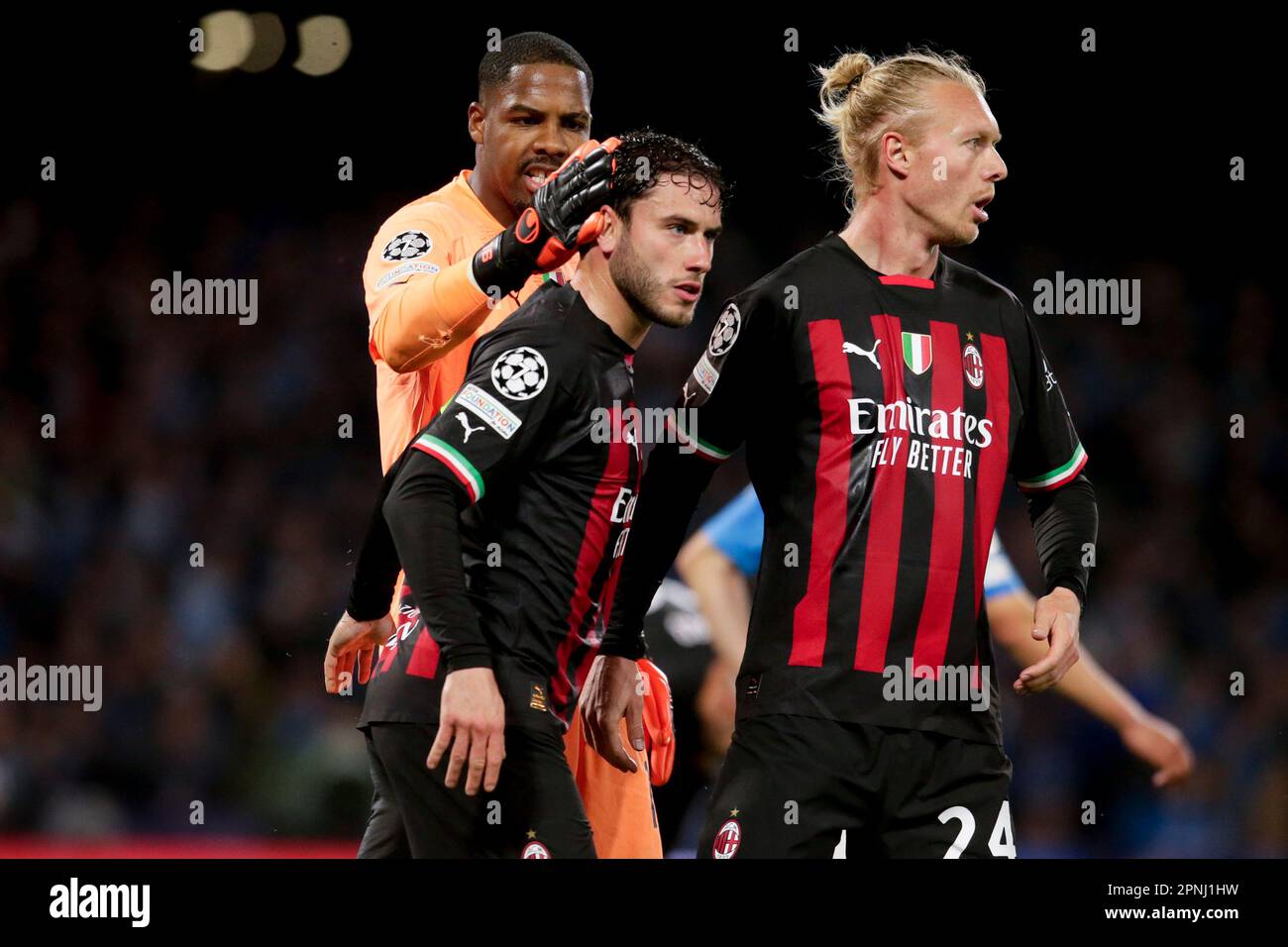 MilanÕs Danish defender Simon Kjar, Milan's Italian defender Davide ...