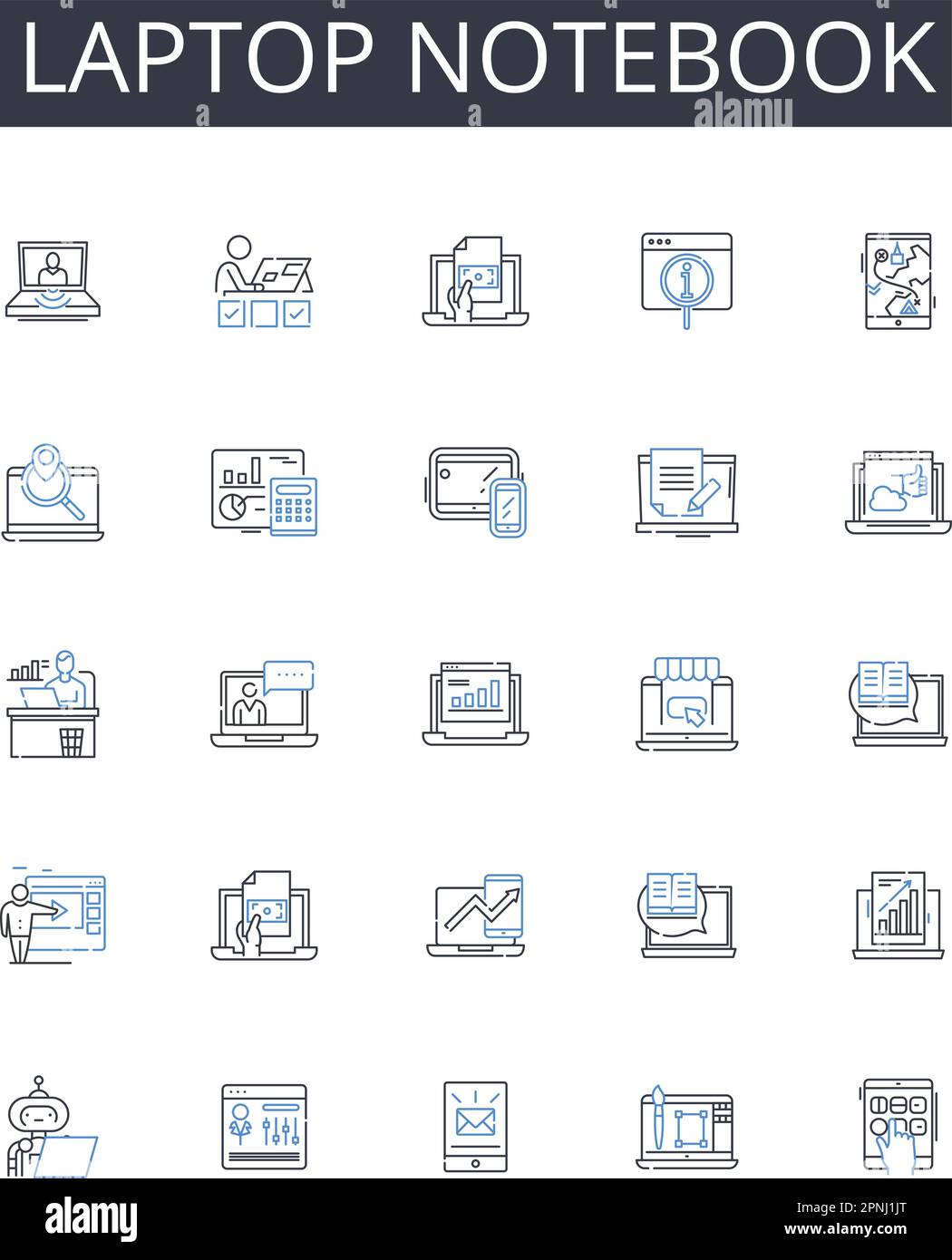 Laptop notebook line icons collection. Production, Yield, Efficiency ... Laptop notebook line icons collection. Production, Yield, Efficiency ...
