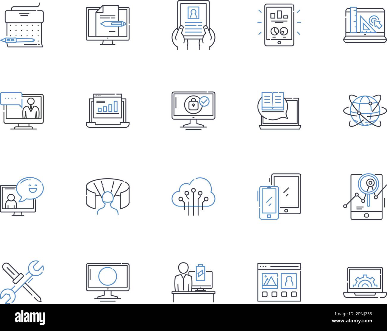 Tools line icons collection. Wrench, Hammer, Screwdriver, Plier, Drill ...