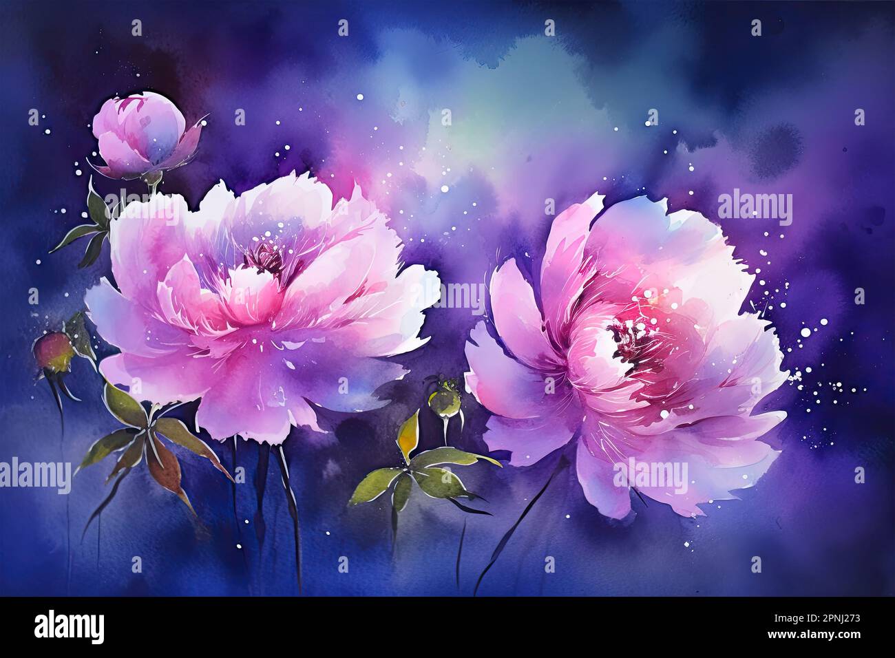 Create a beautiful watercolor painting of an aurora background, with ...