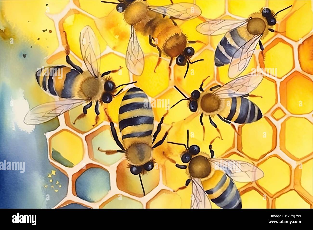 Use watercolors to paint a lovely picture of a group of yellow honey ...