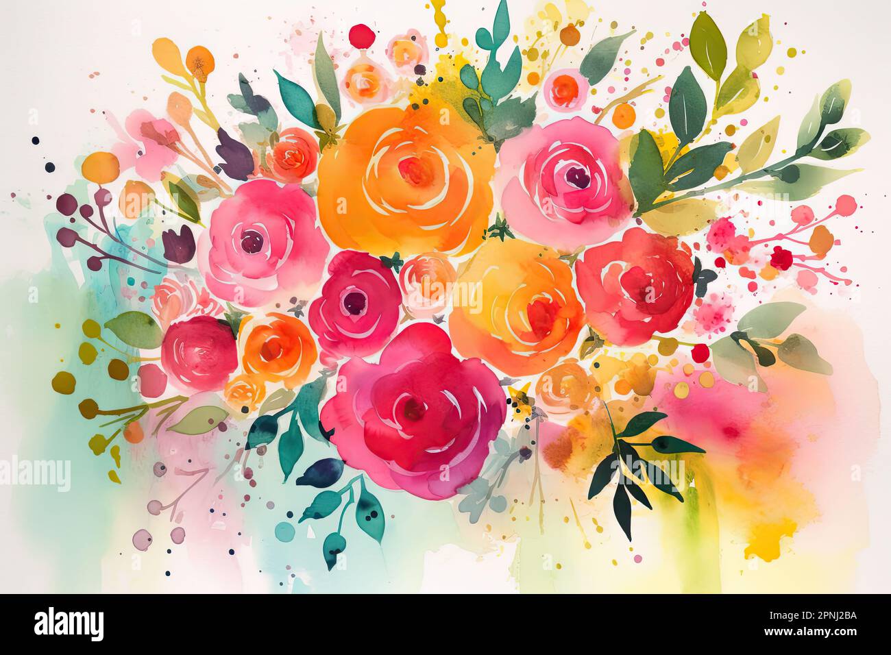 Design a watercolor painting of a bouquet of roses arranged in a ...