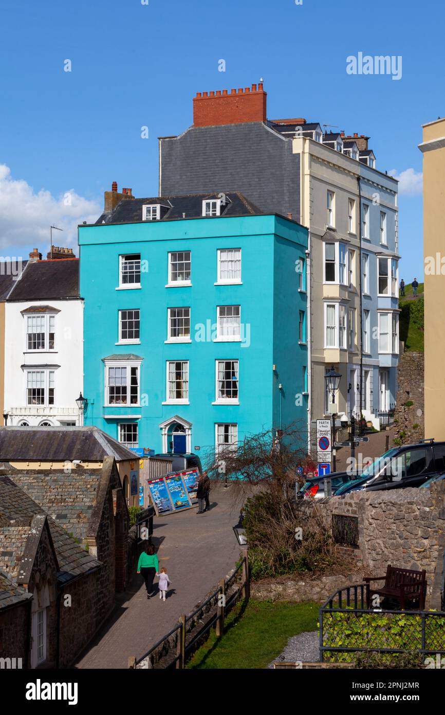 Tenby, Pembrokeshire, Wales, UK: colourful buildings at the seafront of ...