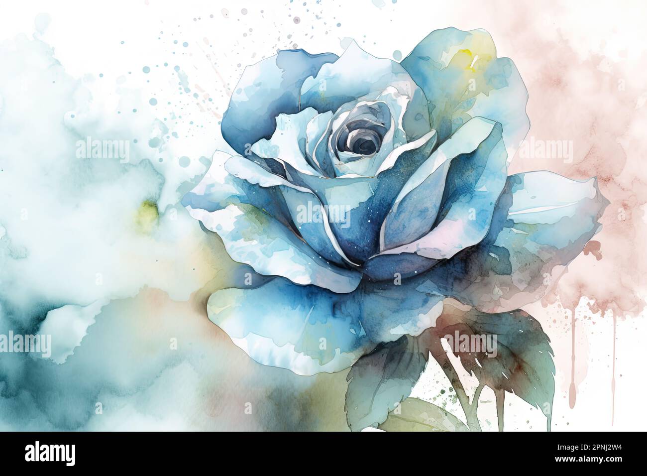 a watercolor illustration of a blue rose with a romantic and enchanting ...