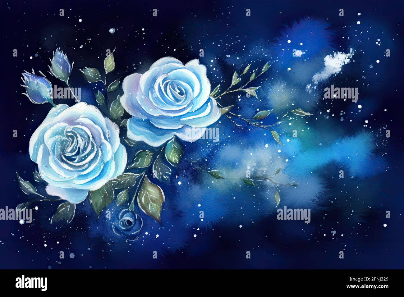 Use watercolors to create a delicate and intricate scene of blue roses ...