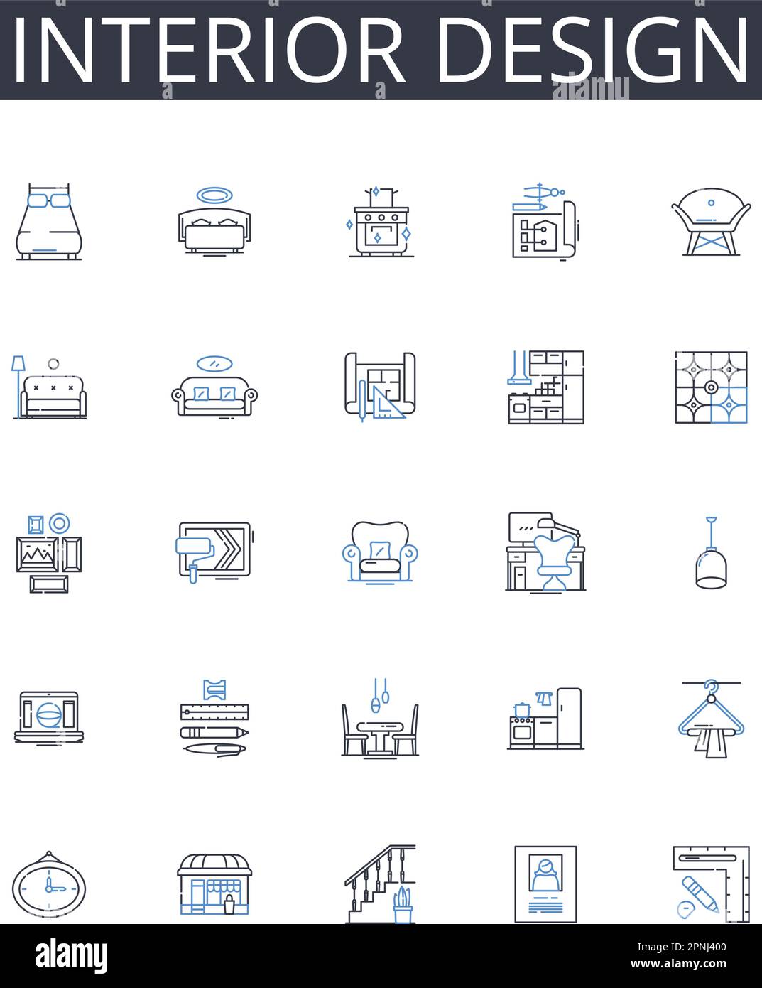 Interior design line icons collection. Graphic design, Landscape architecture, Event planning ...