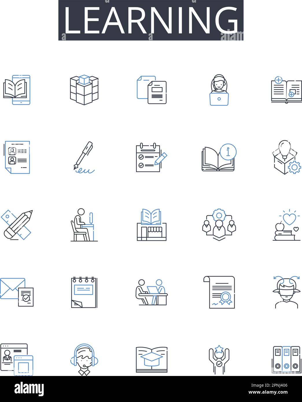 Learning line icons collection. Knowledge acquisition, Skill development, Intellectual growth ...