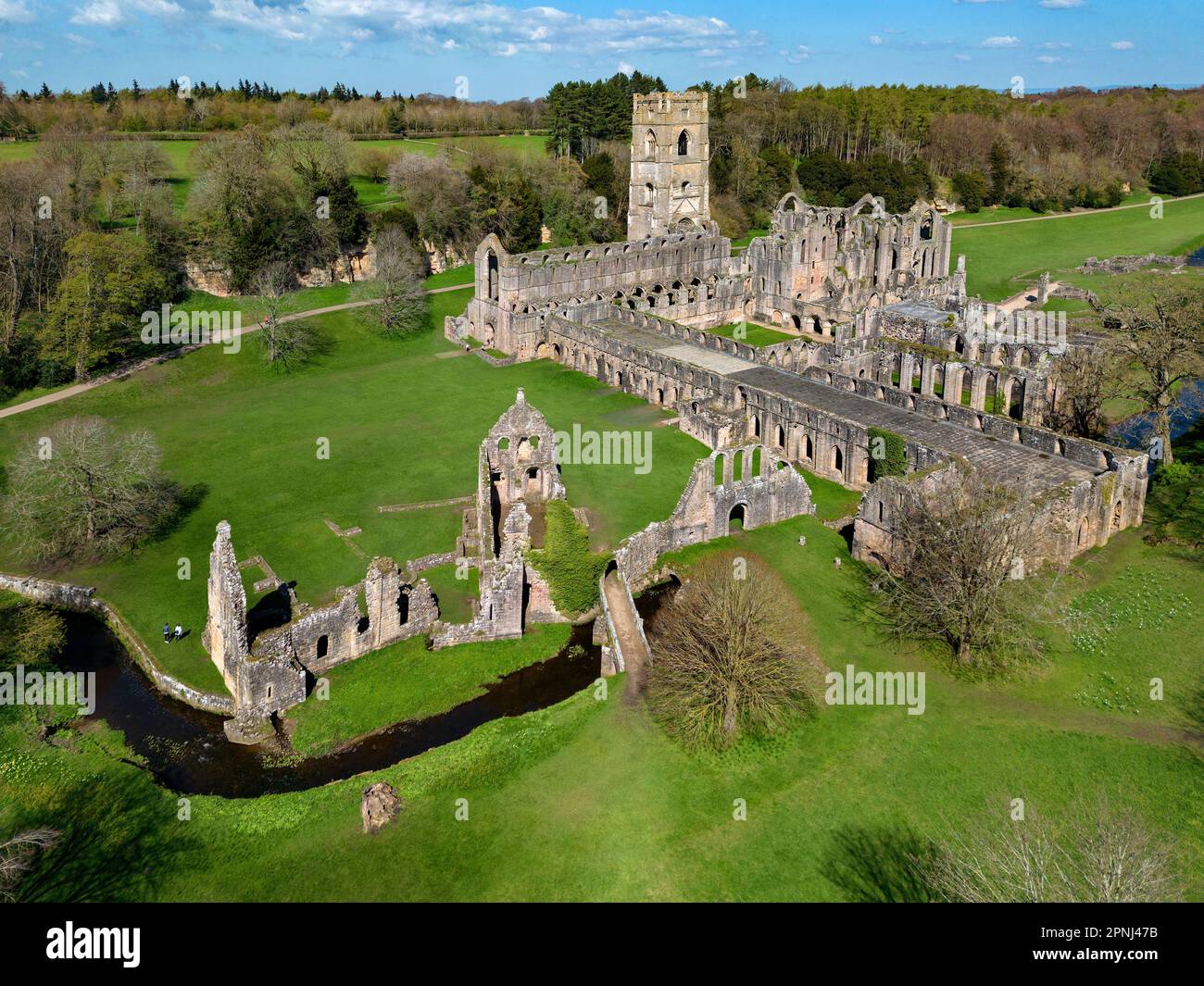 Aerial view of the ruins of Fountains Abbey near Ripon in North ...