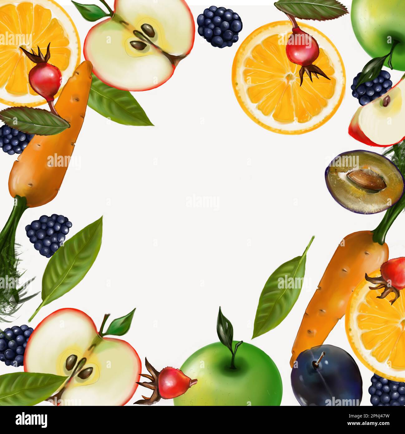 Fruits frame. Illustrations are drawn on a white background.for the ...