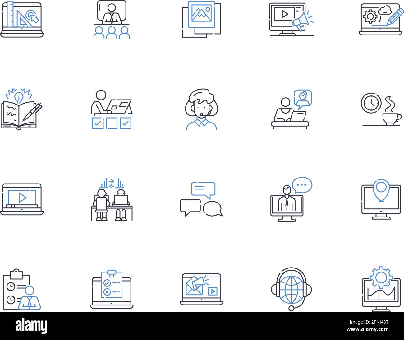 Telework Arrangement Line Icons Collection Flexibility Productivity Remote Efficiency
